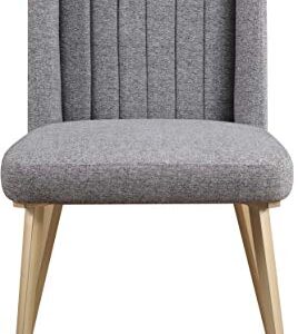 Meridian Furniture Eleanor Collection Modern | Contemporary Linen Upholstered Dining Chair with Channel Tufted Wing Back and Brushed Gold Legs, Set of 2, 20" W x 23.5" D x 35.5" H, Grey