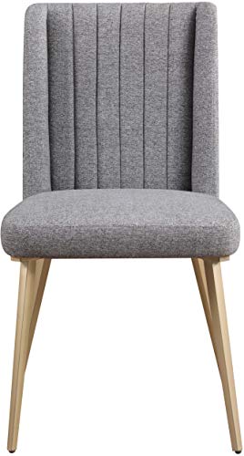 Meridian Furniture Eleanor Collection Modern | Contemporary Linen Upholstered Dining Chair with Channel Tufted Wing Back and Brushed Gold Legs, Set of 2, 20" W x 23.5" D x 35.5" H, Grey