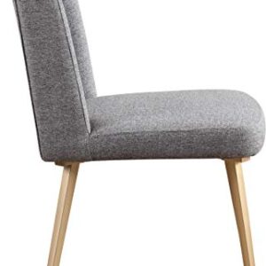 Meridian Furniture Eleanor Collection Modern | Contemporary Linen Upholstered Dining Chair with Channel Tufted Wing Back and Brushed Gold Legs, Set of 2, 20" W x 23.5" D x 35.5" H, Grey