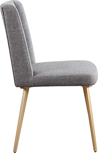 Meridian Furniture Eleanor Collection Modern | Contemporary Linen Upholstered Dining Chair with Channel Tufted Wing Back and Brushed Gold Legs, Set of 2, 20" W x 23.5" D x 35.5" H, Grey