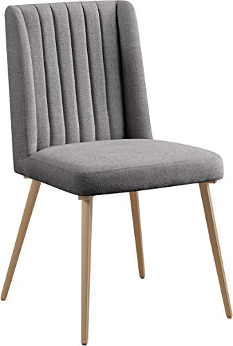 Meridian Furniture Eleanor Collection Modern | Contemporary Linen Upholstered Dining Chair with Channel Tufted Wing Back and Brushed Gold Legs, Set of 2, 20" W x 23.5" D x 35.5" H, Grey