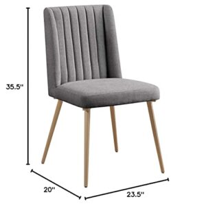 Meridian Furniture Eleanor Collection Modern | Contemporary Linen Upholstered Dining Chair with Channel Tufted Wing Back and Brushed Gold Legs, Set of 2, 20" W x 23.5" D x 35.5" H, Grey