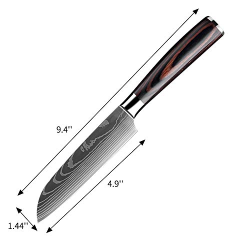 KEPEAK Santoku Knife 5 Inch, Kitchen Chopping Knives for Vegetable Fruit Cutting Slicing, High Carbon Steel, Pakkawood Handle