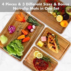 AZRHOM Large Wood Cutting Boards Set of 4 for Kitchen Cheese Charcuterie Board (Gift Box Included) Acacia Butcher Block with Non-slip Mats, Juice Groove and Handles (16x12, 14x10, double 11x8 inch)