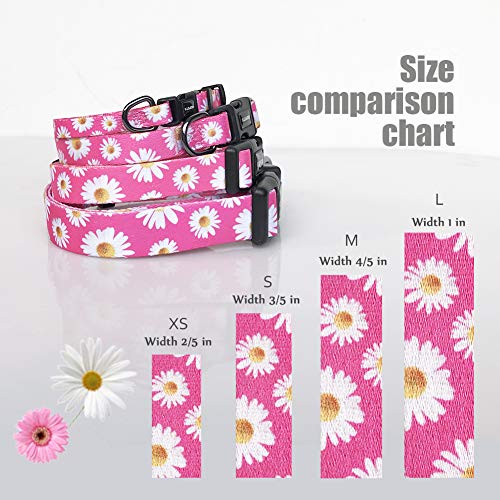 QQPETS Adjustable Soft Dog Collar: Print Flower Pink Multicolor Cute Patterns for XS Small Medium Large Pet Girl Boy Puppy Walking Running Training (M, Small Daisies)