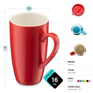 MITBAK 6-Pack Ceramic Coffee Mug Set with Lids (16-Ounce) | Large Colored Tumbler Mugs Great for Taking Your Coffee & Tea To-Go | Large Insulated Mug Set Excellent Choice for Camping, Travel & Office