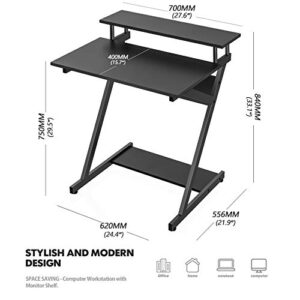 FITUEYES Computer Desk for Small Spaces,27.6" Z-Shaped Compact Study Table with Monitor & Bottom Shelves for Home Office, Black