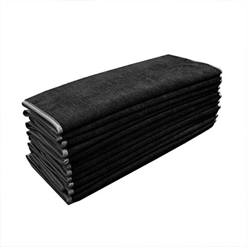 Detailer's Preference Large Microfiber Towels for Car Detailing, Washing, and Drying, 320 GSM, 16 x 24 in. Black 12-Pack