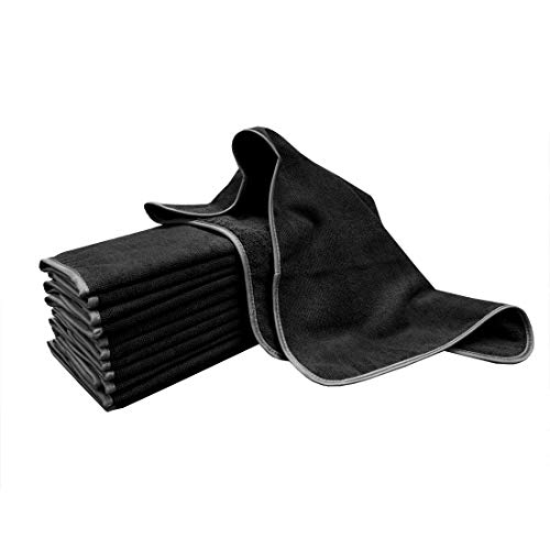 Detailer's Preference Large Microfiber Towels for Car Detailing, Washing, and Drying, 320 GSM, 16 x 24 in. Black 12-Pack