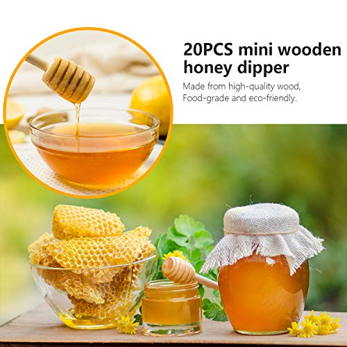 20Pcs Honey Dipper Sticks - Wooden Honey Dipper, 3 Inch Mini Honeycomb Stick, Honey Stirrer Stick for Honey Jar Dispense Drizzle Honey and Wedding Party Gift