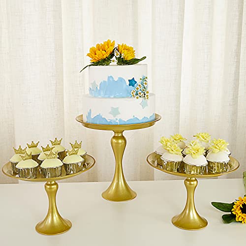 VILAVITA 3-Pieces Cake Stand Set Round Metal Cake Stands Dessert Display Cupcake Stands, Gold