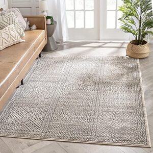 well woven luda beige tribal geometric distressed high-lo pile area rug 8x10 (7'10" x 10'6")