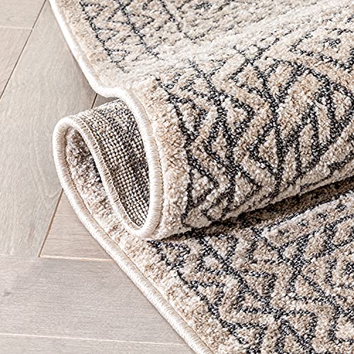 Well Woven Luda Beige Tribal Geometric Distressed High-Lo Pile Area Rug 8x10 (7'10" x 10'6")