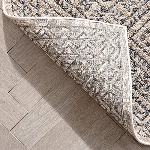 Well Woven Luda Beige Tribal Geometric Distressed High-Lo Pile Area Rug 8x10 (7'10" x 10'6")