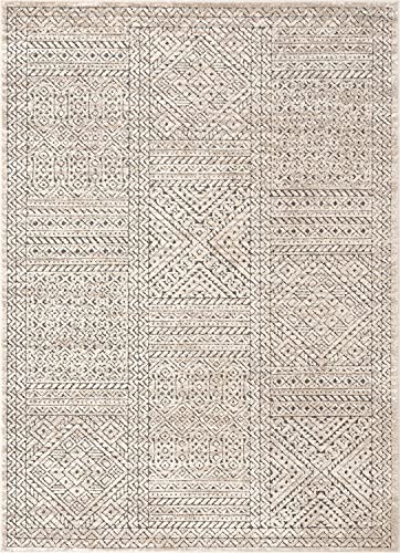 Well Woven Luda Beige Tribal Geometric Distressed High-Lo Pile Area Rug 8x10 (7'10" x 10'6")