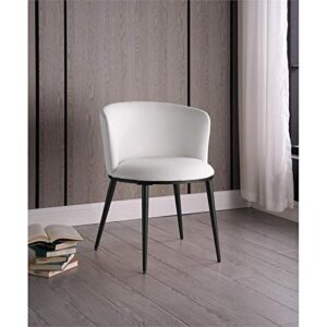 Meridian Furniture Skylar Collection Modern | Contemporary Upholstered Dining Chair with Rounded Back, Sturdy Iron Legs, Set of 2, White Faux Leather, Matte Black, 23.5" W x 23.5" D x 30" H