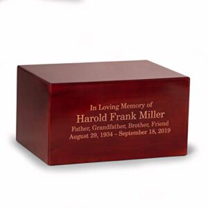 deering moments custom engraved lacquered funeral cremation urn for human ashes (mahogany, large)