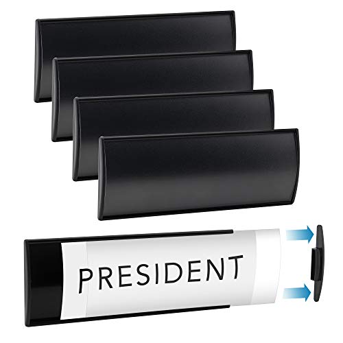 Set of 6 –Sturdy & Elegant Black Aluminum Wall Mount Name Plate Holder, Office Business Door Curved Sign Holder with Adhesive Tape, 8” X 3” - Plastic Film Included, Paper Inserts NOT Included