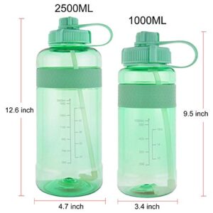 GTI 32 oz Water Bottle with Straw, BPA Free Leak Proof Wide Mouth Portable Sports Water Jugs for Fitness And Outdoor Enthusiasts, Plastic Drink Water Bottle with Scale Strap - Green