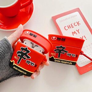 Ahnspiceo Airpods Pro Case, Funny Cute Cool Design,3D Cartoon Fashion Red Ramen Cup Silicone Sleeve，Suitable for Girls, Boys, Children (Xin Ramen Cup)