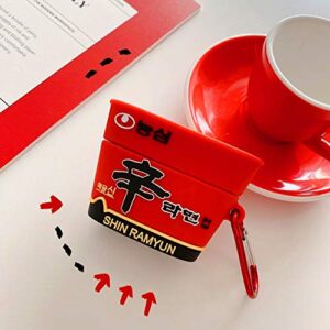 Ahnspiceo Airpods Pro Case, Funny Cute Cool Design,3D Cartoon Fashion Red Ramen Cup Silicone Sleeve，Suitable for Girls, Boys, Children (Xin Ramen Cup)