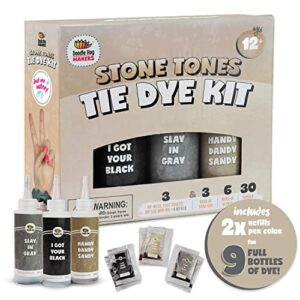 neutral black tie dye kit including tan & charcoal grey dye - 3 pack black tie dye kit with 6 refills soda ash included gray tie dye party supplies - diy a trendy monochromatic look (gray fabric dye)