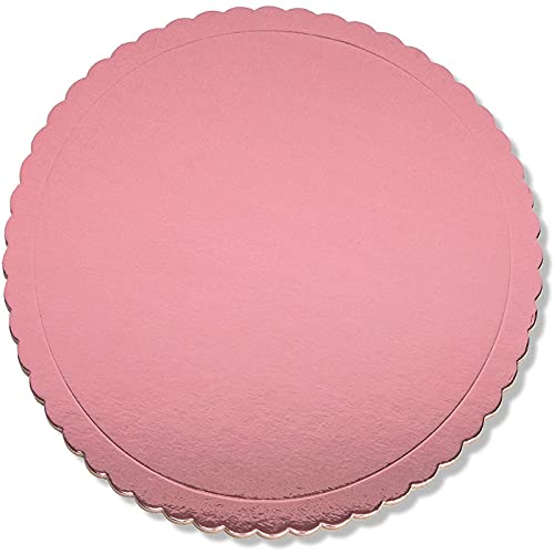 Rose Gold Foil Cake Boards, Scalloped Dessert Base (12 Inches, 12 Pack)