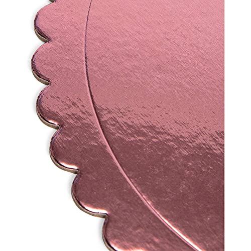 Rose Gold Foil Cake Boards, Scalloped Dessert Base (12 Inches, 12 Pack)