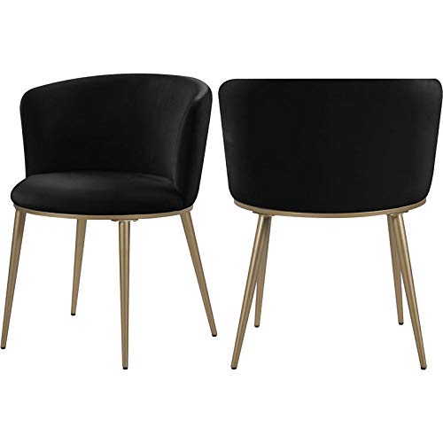 Meridian Furniture Skylar Collection Modern | Contemporary Upholstered Dining Chair with Rounded Back and Sturdy Iron Legs, Set of 2, 23.5" W x 23.5" D x 30" H, Black Velvet, Gold