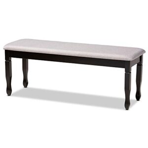 baxton studio corey modern and contemporary grey fabric upholstered and dark brown finished wood dining bench