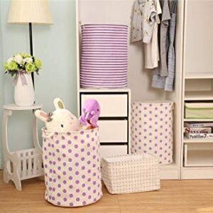 Sea Team 19.7-Inch Canvas Laundry Hamper and 16.5-Inch Canvas Storage Basket Bundle, Purple Stripe