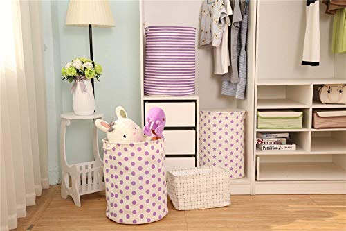 Sea Team 19.7-Inch Canvas Laundry Hamper and 16.5-Inch Canvas Storage Basket Bundle, Purple Stripe