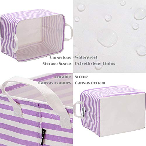 Sea Team 19.7-Inch Canvas Laundry Hamper and 16.5-Inch Canvas Storage Basket Bundle, Purple Stripe