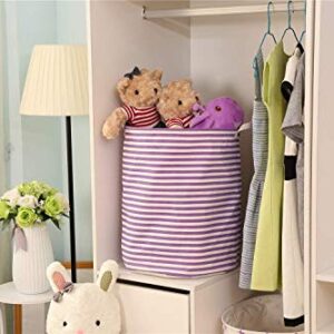 Sea Team 19.7-Inch Canvas Laundry Hamper and 16.5-Inch Canvas Storage Basket Bundle, Purple Stripe