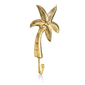 Coastiva Brass Palm Tree Decorative Wall Hook, Coastal Home Decor for Towel Holder in Bathroom, Wall Mounted Nautical Style Hooks for Hanging Coat, Robe, Bag, Towels, Hat, Purse and Key