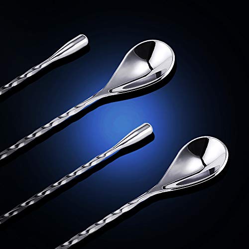 DIFENLUN 12 Inches Mixing Spoon Stainless Steel, 2 Pack Spiral Pattern Bar Spoon for Cocktail Shaker Tall Cups(Silver)