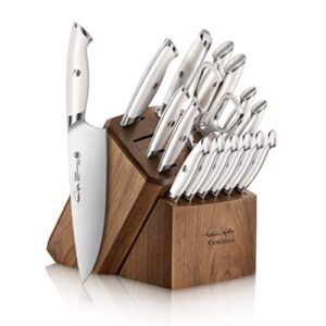 cangshan thomas keller signature collection swedish powder steel forged, 17-piece knife block set, walnut, white