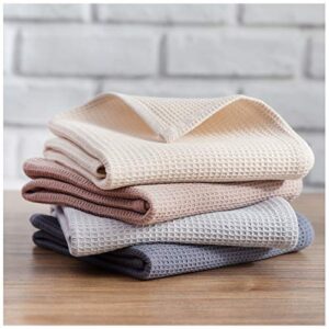 PY HOME & SPORTS Dish Towels Set, 100% Cotton Waffle Weave Kitchen Towels 4 Pieces, Super Absorbent Kitchen Hand Dish Cloths for Drying and Cleaning (17 x 25 Inches, Set of 4)