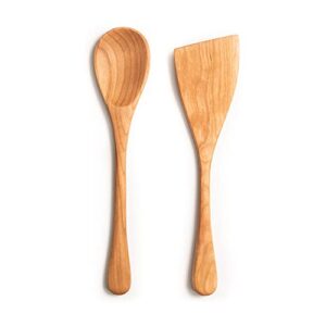 handmade wooden spoon & spatula set - 12” cherry wood, hand carved, made in the usa with pennsylvania black cherry wood - cooking spoon and spatula combo