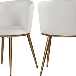 Meridian Furniture Skylar Collection Modern | Contemporary Upholstered Dining Chair with Rounded Back and Sturdy Iron Legs, Set of 2, 23.5" W x 23.5" D x 30" H, White Faux Leather, Gold