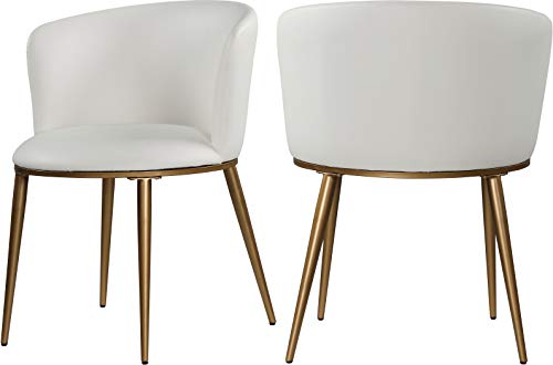 Meridian Furniture Skylar Collection Modern | Contemporary Upholstered Dining Chair with Rounded Back and Sturdy Iron Legs, Set of 2, 23.5" W x 23.5" D x 30" H, White Faux Leather, Gold