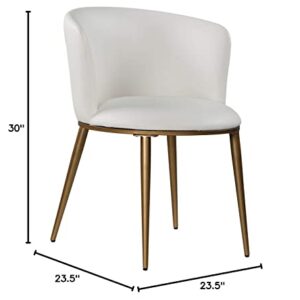 Meridian Furniture Skylar Collection Modern | Contemporary Upholstered Dining Chair with Rounded Back and Sturdy Iron Legs, Set of 2, 23.5" W x 23.5" D x 30" H, White Faux Leather, Gold