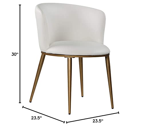 Meridian Furniture Skylar Collection Modern | Contemporary Upholstered Dining Chair with Rounded Back and Sturdy Iron Legs, Set of 2, 23.5" W x 23.5" D x 30" H, White Faux Leather, Gold