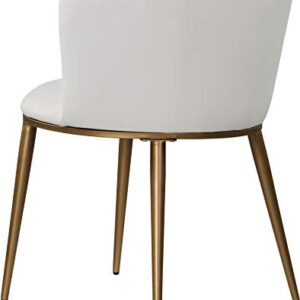 Meridian Furniture Skylar Collection Modern | Contemporary Upholstered Dining Chair with Rounded Back and Sturdy Iron Legs, Set of 2, 23.5" W x 23.5" D x 30" H, White Faux Leather, Gold