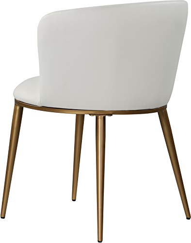 Meridian Furniture Skylar Collection Modern | Contemporary Upholstered Dining Chair with Rounded Back and Sturdy Iron Legs, Set of 2, 23.5" W x 23.5" D x 30" H, White Faux Leather, Gold