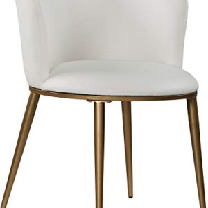 Meridian Furniture Skylar Collection Modern | Contemporary Upholstered Dining Chair with Rounded Back and Sturdy Iron Legs, Set of 2, 23.5" W x 23.5" D x 30" H, White Faux Leather, Gold