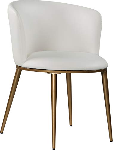 Meridian Furniture Skylar Collection Modern | Contemporary Upholstered Dining Chair with Rounded Back and Sturdy Iron Legs, Set of 2, 23.5" W x 23.5" D x 30" H, White Faux Leather, Gold