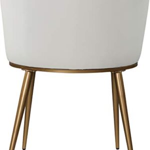 Meridian Furniture Skylar Collection Modern | Contemporary Upholstered Dining Chair with Rounded Back and Sturdy Iron Legs, Set of 2, 23.5" W x 23.5" D x 30" H, White Faux Leather, Gold