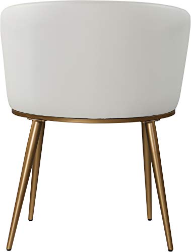 Meridian Furniture Skylar Collection Modern | Contemporary Upholstered Dining Chair with Rounded Back and Sturdy Iron Legs, Set of 2, 23.5" W x 23.5" D x 30" H, White Faux Leather, Gold