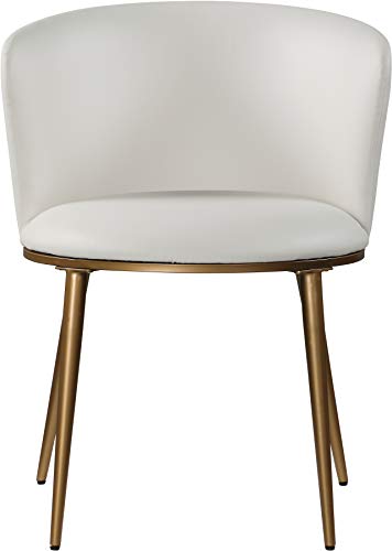 Meridian Furniture Skylar Collection Modern | Contemporary Upholstered Dining Chair with Rounded Back and Sturdy Iron Legs, Set of 2, 23.5" W x 23.5" D x 30" H, White Faux Leather, Gold